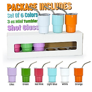 CUPITUP 3oz Mini Tumbler Shot Glass With Straw and Lid, Set Of 6 Mixed Colors Stainless Steel Blank Sublimation Mini Shot Glass Tumblers 3oz for Wedding Birthday Bachelorette Party Favors