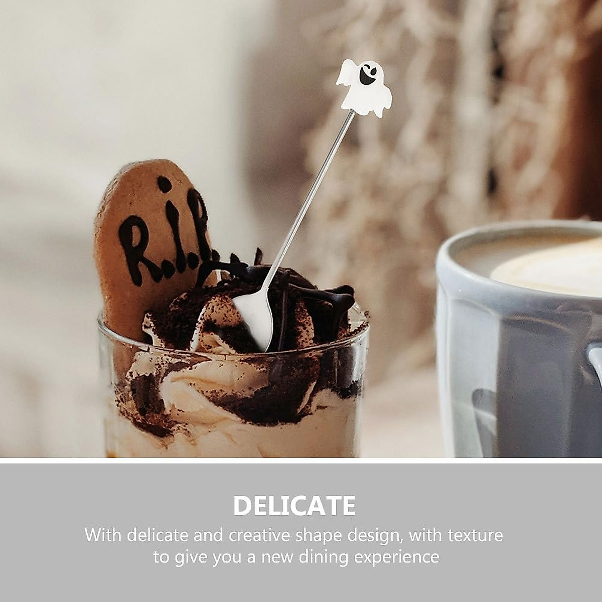 Spoons 6pcs resin Halloween Dinnerware Halloween Elements Spoon for Eating Halloween Dessert Spoon Kitchen Spoon Multipurpose Spoon household Stainless steel