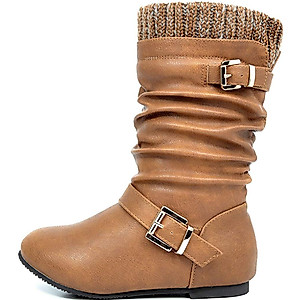 DREAM PAIRS Girl's Faux Fur Lined Knee High Winter Riding Boots(Toddler/Little Kid/Big Kid),Size 1 Little Kid,Camel,KLOUCH