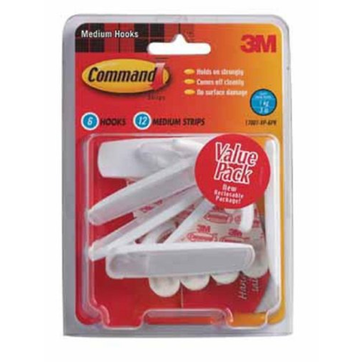 Command 17001-VP-6PK Strip Adhesive, 12 Hooks, White