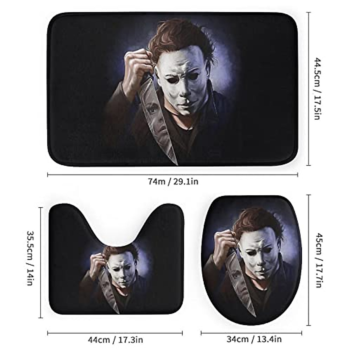 Woodyotime Michael Horror Myers Shower Curtain Sets 4 Piece Bathroom Set Shower Curtain Non-Slip Rugs Toilet Lid Cover Bath Mat Bathroom Decor