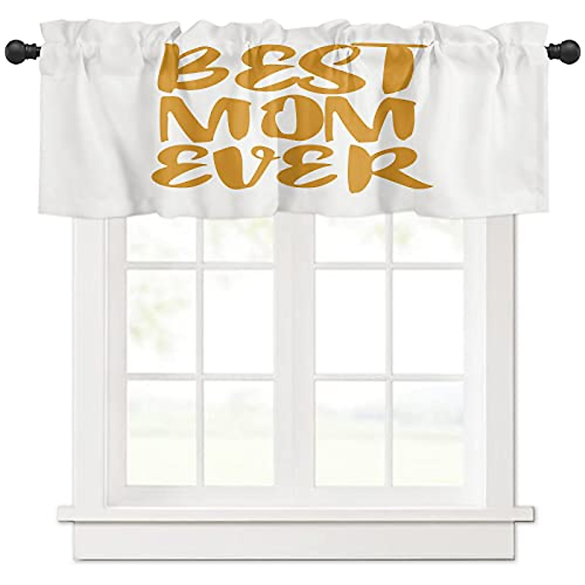 Funnywall88 Curtain Valance for Kitchen,Gold Best Mom Ever White Background Window Treatment Valance Curtains Rod Pocket Valances for Living Room,Dining Room,Bedroom,Kitchen Valance 42"x18"