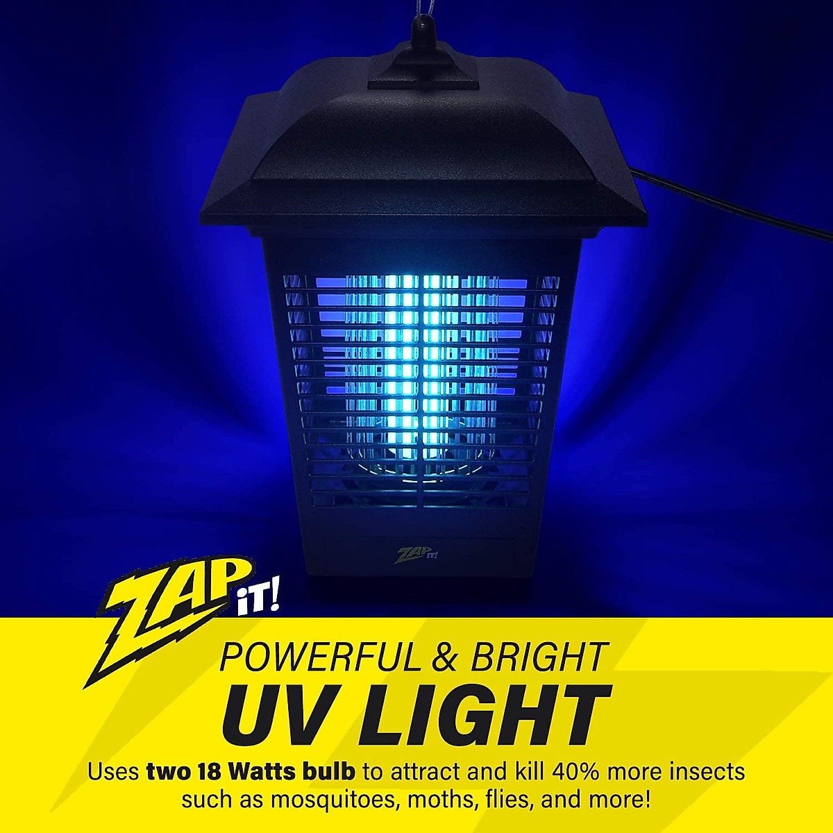 ZAP IT! Electric Bug Zapper Lantern - Indoor and Outdoor Plug-in 360 Degree Mosquito Control, Insect and Fly Killers | UV Light and Electric Shock Mosquito Killer Lamp | Includes Bug Collector