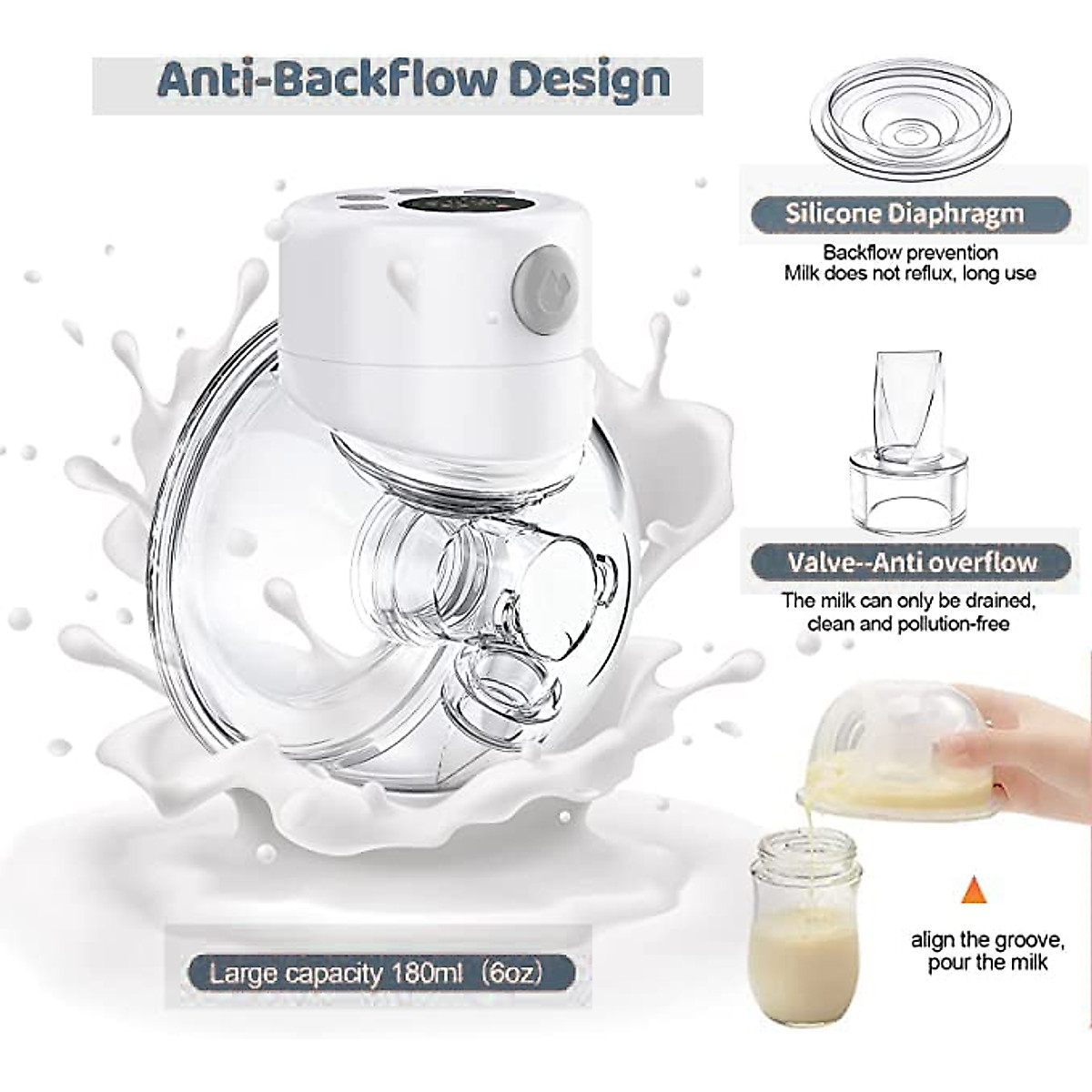 Hand Free Breast Pump, MOM--cozY S12 Same model LED Display Wearable Breast Pump, Portable Electric Breast Pump, 2 modes and 9 levels - 24mm