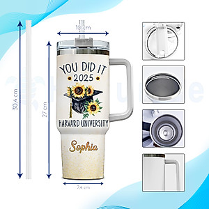 Hyturtle Personalized Graduation Gifts For Her Women - She Believed She Could So She Did - Congrats Grad Gifts For College High School Masters Degree - Stainless Steel Travel Coffee Cup 40oz With Lid