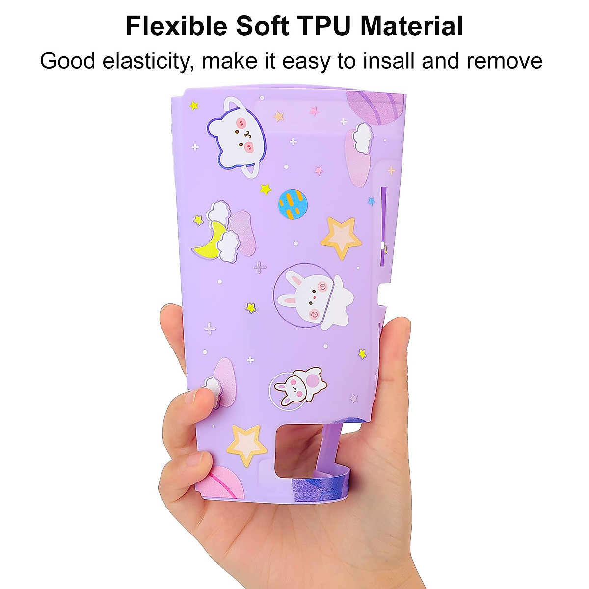 Tscope Cute Protective Cover for Nintendo Switch, Dockable Soft Shell Shockproof Case Joy Con Skin with Space Bunny Pattern, & Thumb Caps, Anti-Scratch