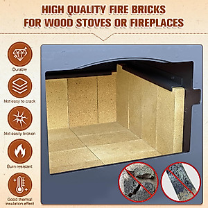 Fire Bricks, FireBrick, High Temperature Insulated Firebricks for Wood Stoves, Fireplaces, Size 9" X 4-1/2" X 1-1/4", Pack of 12, Wood Stove Bricks, Fireplace Brick