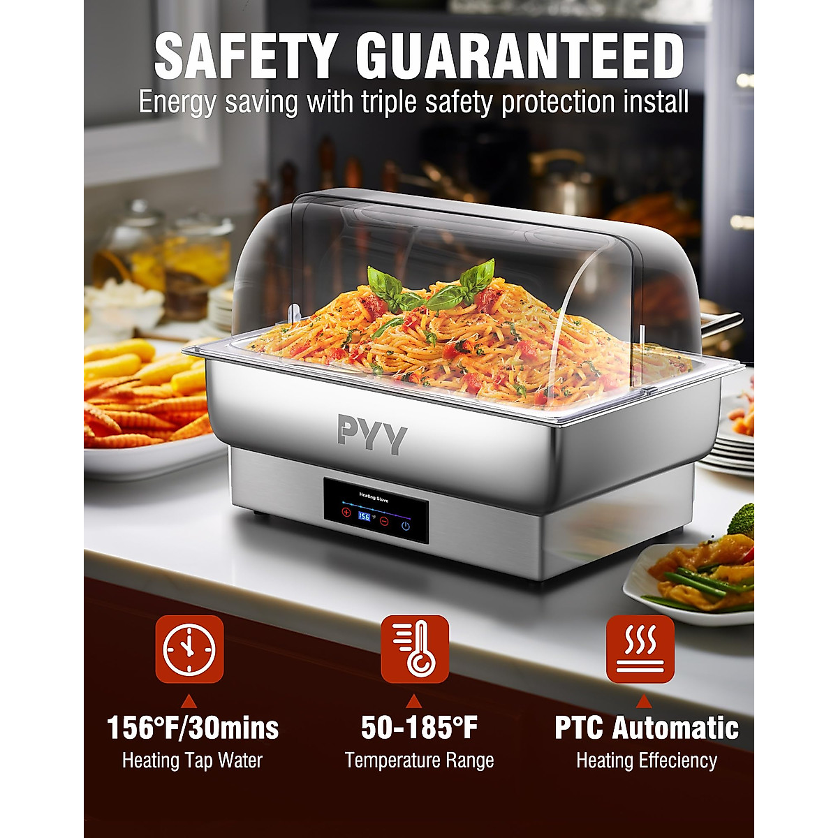 PYY Electric Chafing Dish Full Size Stainless Steel Chafer,Temperature Control, Chafing Dish Buffet Set for Catering,Buffets