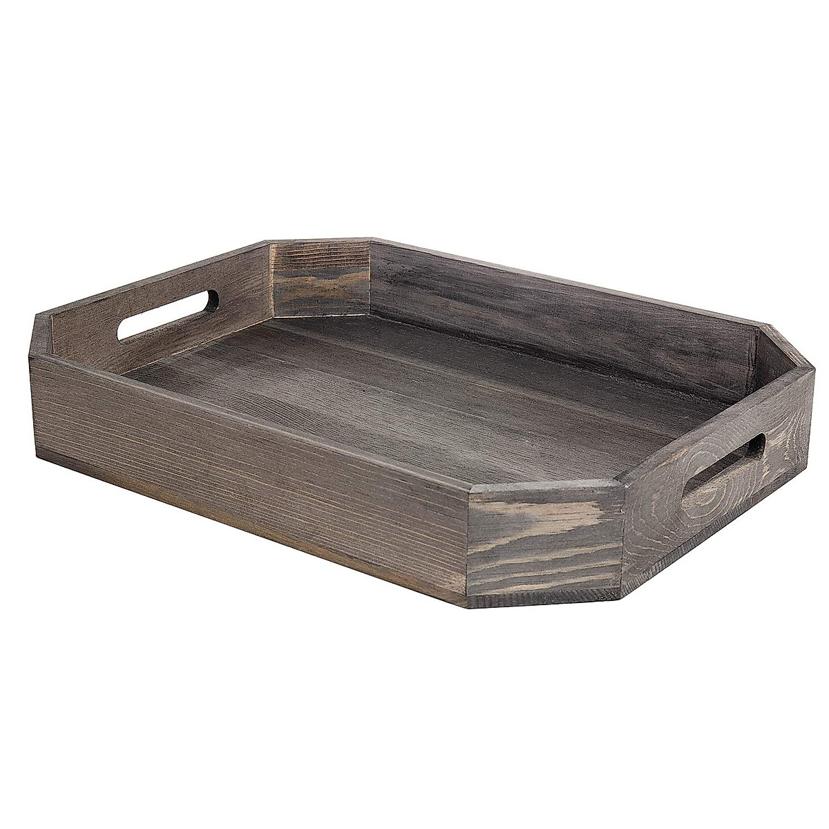 Grey Octagon Country Rustic Wood Nesting Breakfast Serving Trays,Coffee Serving Trays with Cutout Handles,16.5x12.25