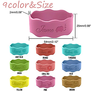 Personalized Baby Bottle Labels for Daycare Custom Water Bottle Name Bands Customized Engraved Silicone Baby Reusable Bottle Straps Labels for Cups School-Pink