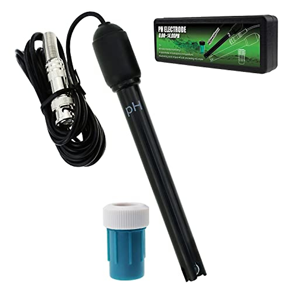 0-14 pH Electrode Probe BNC Connector, 300cm Cable for PH Meter Monitor Controller Test Sensor, Replacement Kit for Aquarium Hydroponics Plant Pool Spa (pH Electrode)