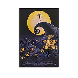 Movie Poster Tim Burton's The Nightmare Before Christmas Canvas Poster Wall Art Decor Print Picture Paintings for Living Room Bedroom Decoration No Frame 12x18inch(30x45cm), White
