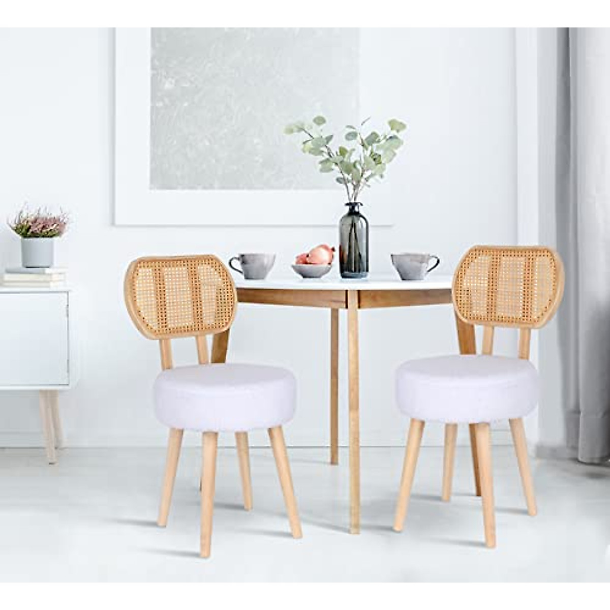 Rattan Dining Chair, Kitchen Dining Room Chairs, Mid Century Modern Boucle Chair, Stylish Upholstered Wood Accent Chair, Cute Sherpa Chair, Living Room Bar Stool Chair, Boho Makeup Vanity Chair, 1 Pc