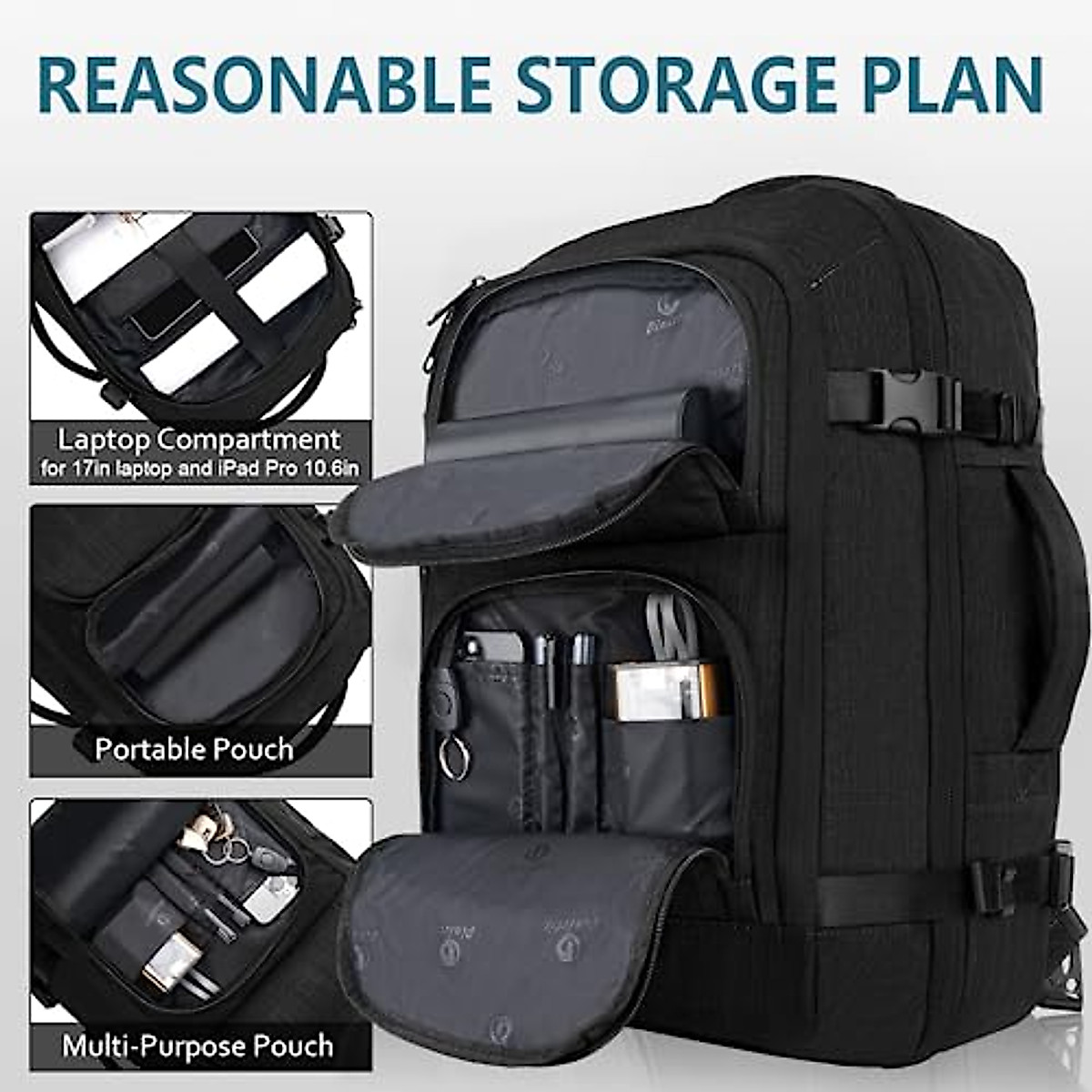 Dinictis 40L Travel Laptop Backpack for 17 Inch Notebook, Carry on Flight Approved Suitcase Backpack, Water Resistant Weekender Business Large Daypack for Men and Women-Black