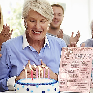 Vlipoeasn Pink 51st Birthday Anniversary Table Decoration 1973 Poster for Women, Rose Gold Back in 1973 Table Sign with Stand, 51 Year Old Birthday Party Centerpieces Gift Supplies