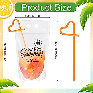 Summer Drink Pouches with Straws Beach Drink Pouches for Adult Translucent Party Beverage Bags Stand up Juice Pouches Plastic Drink Container with Zipper Juice Freezer Bags for Party Favor (30 Sets)