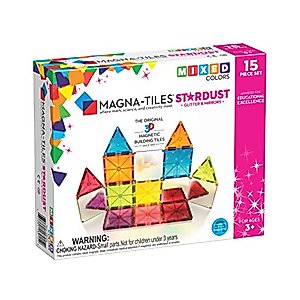 MAGNA - TILES Stardust Set, The Original Magnetic Building Tiles for Creative Open-Ended Play, Educational Toys for Children Ages 3 Years + (15 Pieces Including Glitter and Mirrors)