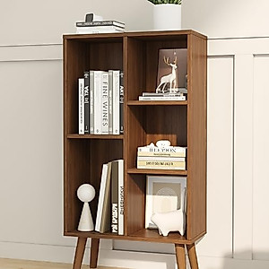VICLLAX 3-Tier Open Book Shelf with Legs, Storage Walnut Book Shelves, 5 Cube Floor Standing Display Shelf for Home Office, Bedroom, Reading Room