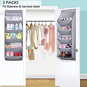 MISSLO Narrow Over the Door Organizer with Deep Pocket - 2 Pack Behind the Door Storage Organizer Rack for Baby Diaper, Shoe, Closet, Bathroom, Bedroom, Pantry, Nursery, Gray