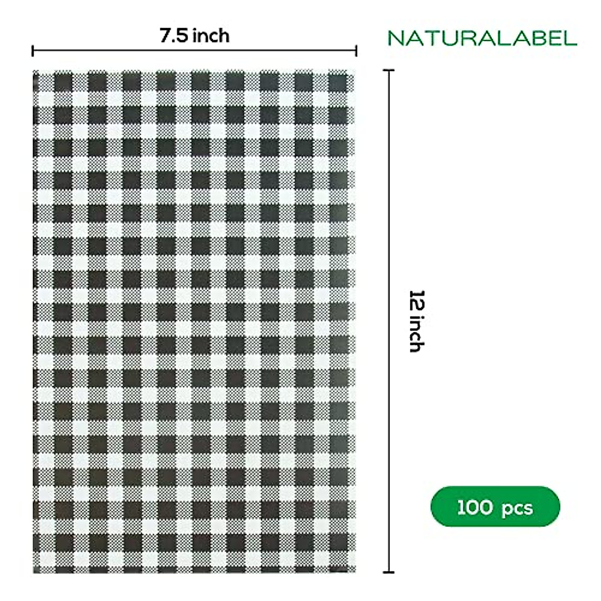 NATURALABEL 100 Pcs Wax Paper, 12" x 7.5" Black and White Checkered Greaseproof Paper,Wax Paper Sheets for Food,Rave Party BBQ Picnic Party Deli Paper