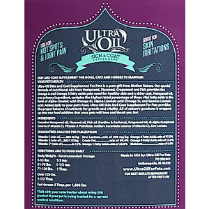 Ultra Oil Skin and Coat Supplement for Dogs & Cats - Hemp Seed Oil, Flaxseed Oil, Grape Seed Oil, Fish Oil for Relief from Dry Itchy Skin, Dandruff, and Allergies (8oz)