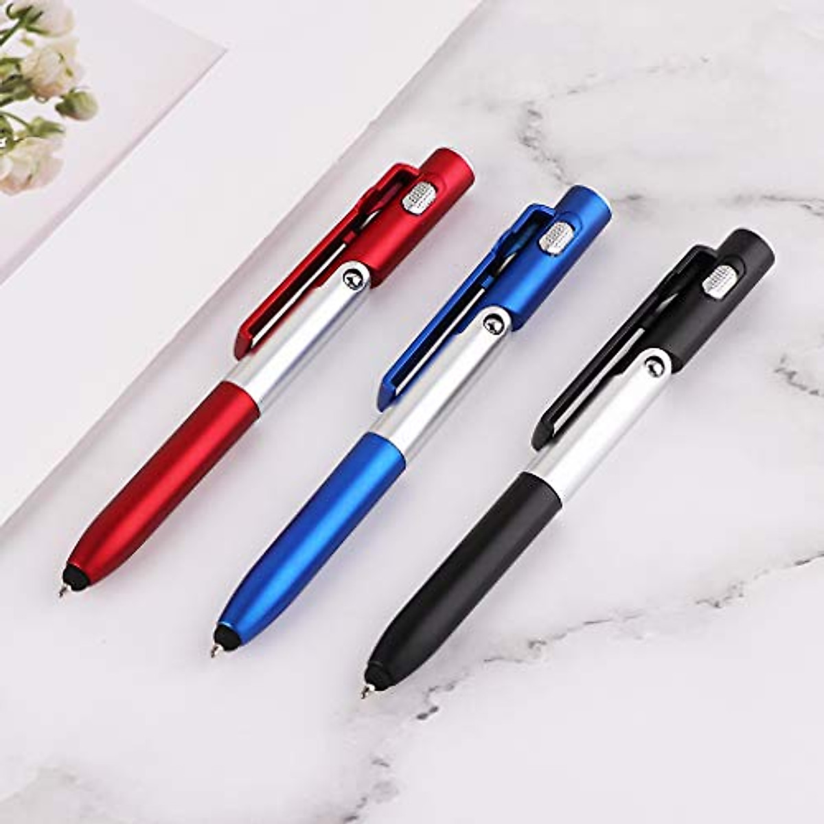 ForHe Multifunction 4-in-1 Touch Screen Pen,Stylus Pen+Ballpoint Pen+LED Flashlight+ Foldable Phone Stand Holder, 3 Colors
