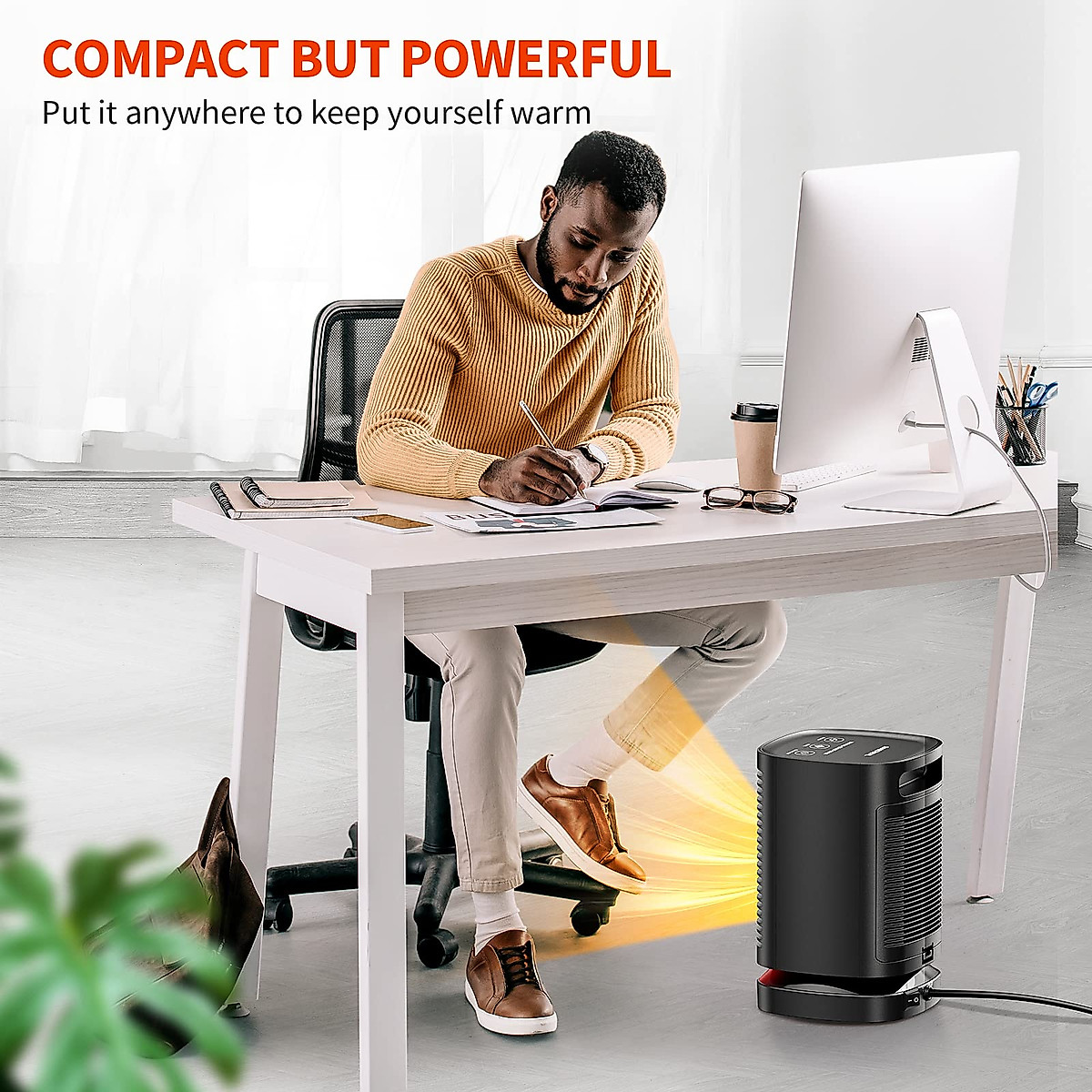 SmartDevil Space Heater, 70° Oscillating Portable Electric Heater, 1500W/800W PTC Ceramic Small Space Heater with 3 Modes, Mini Heater for Office, Desk, Bedroom, Indoor (Black)