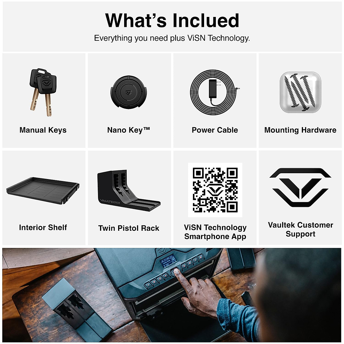 Vaultek MXi Wi-Fi and Biometric Safe High Capacity Handgun Safe Multiple Pistol Storage Smart Safe with Alerts to Smartphone Auto-Open Door and Rechargeable Battery (Biometric + WiFi)(Black)