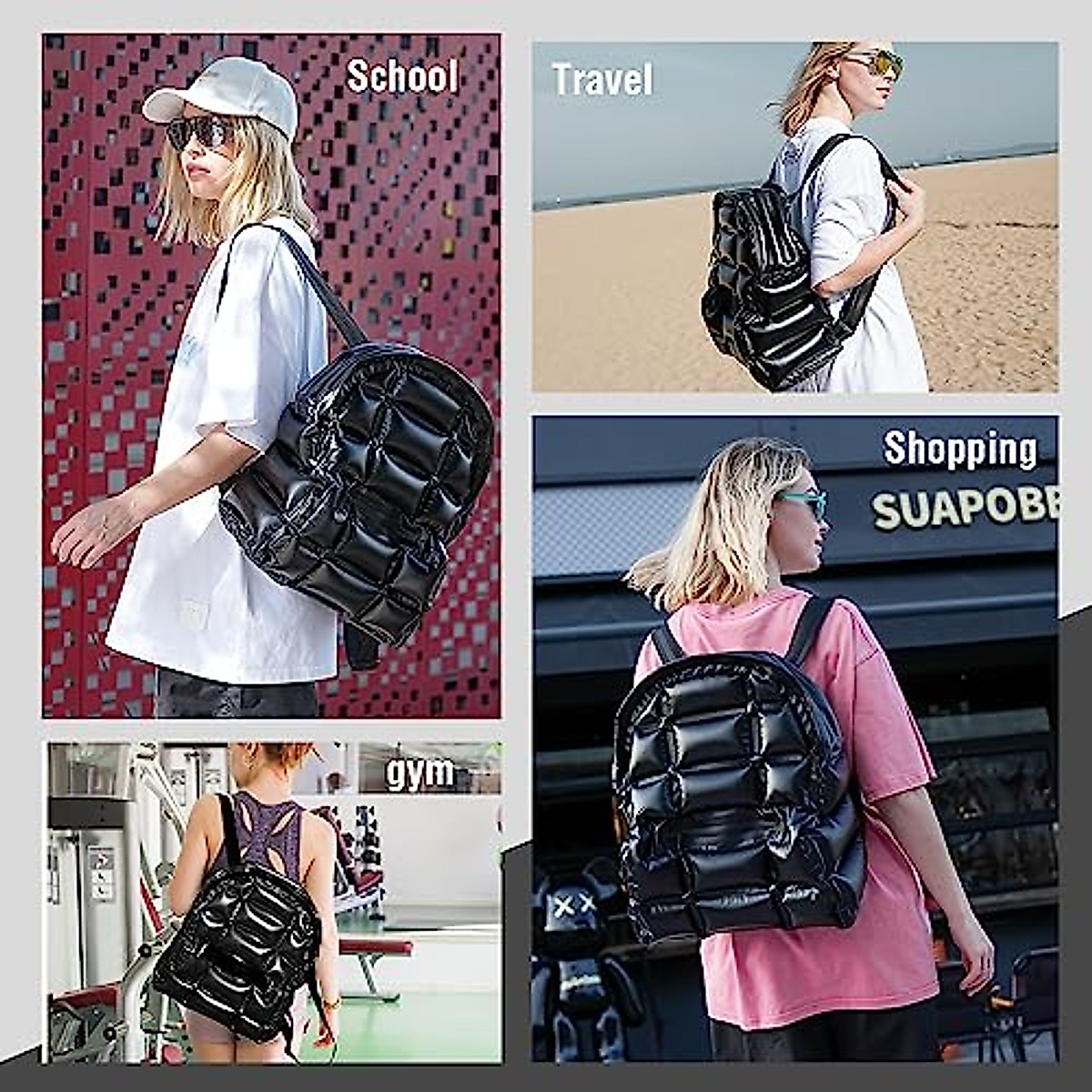 BUTI4WLD Puffer Backpack Travel Gym Bag Fashion Inflatable Designed Waterproof Backpack and Lightweight with Large Capacity Backpack for Women and Men, Black