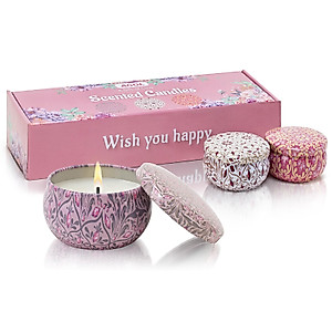 Candles Gifts for Women 3 Pack 2.5 oz Natural Floral Lavender Cherry and Rose Candles Set, Aromatherapy Candles for Home Scented, Portable Small Jar Candles Set for Travel, Spa, Bath, Yoga