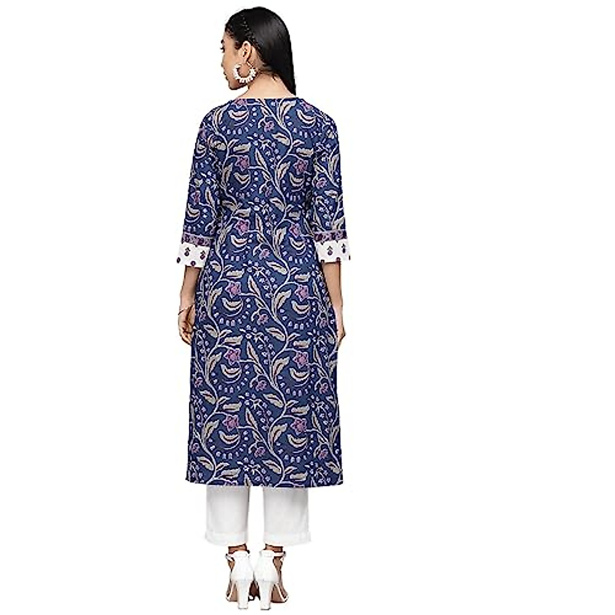 Indian Women's Girls Tunic Tops Crepe Floral Print Straight Kurti Kurta (as1, alpha, x_l, regular, regular) Blue