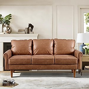 ALTRIGUS 3 Seater Couch with Luxury Faux Leather,Mid Century Modern Sofa with Comfortable Deep Seat,Comfy Upholstery Couches with for Small Space Living Room Bedroom (Brown)