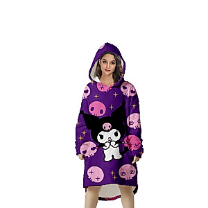 Perwzupe Blanket Hoodie Plus Size Wearable Blankets Oversized Sherpa Sweatshirt With Giant Pocket, Thick And Warm Flannel Blanket With Sleeves 4'11"-5'5"