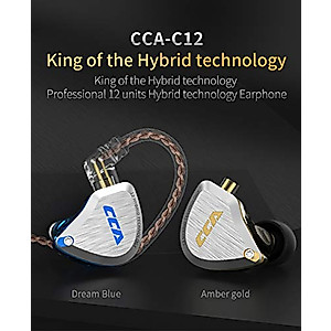 CCA C12 in-Ear Monitors, 5BA+1DD Hybrid HiFi Stereo Noise Isolating IEM Wired Earphones/Earbuds/Headphones with Detachable Tangle-Free Cable 2Pin for Musician Audiophile (Without MIC, Dream Blue)