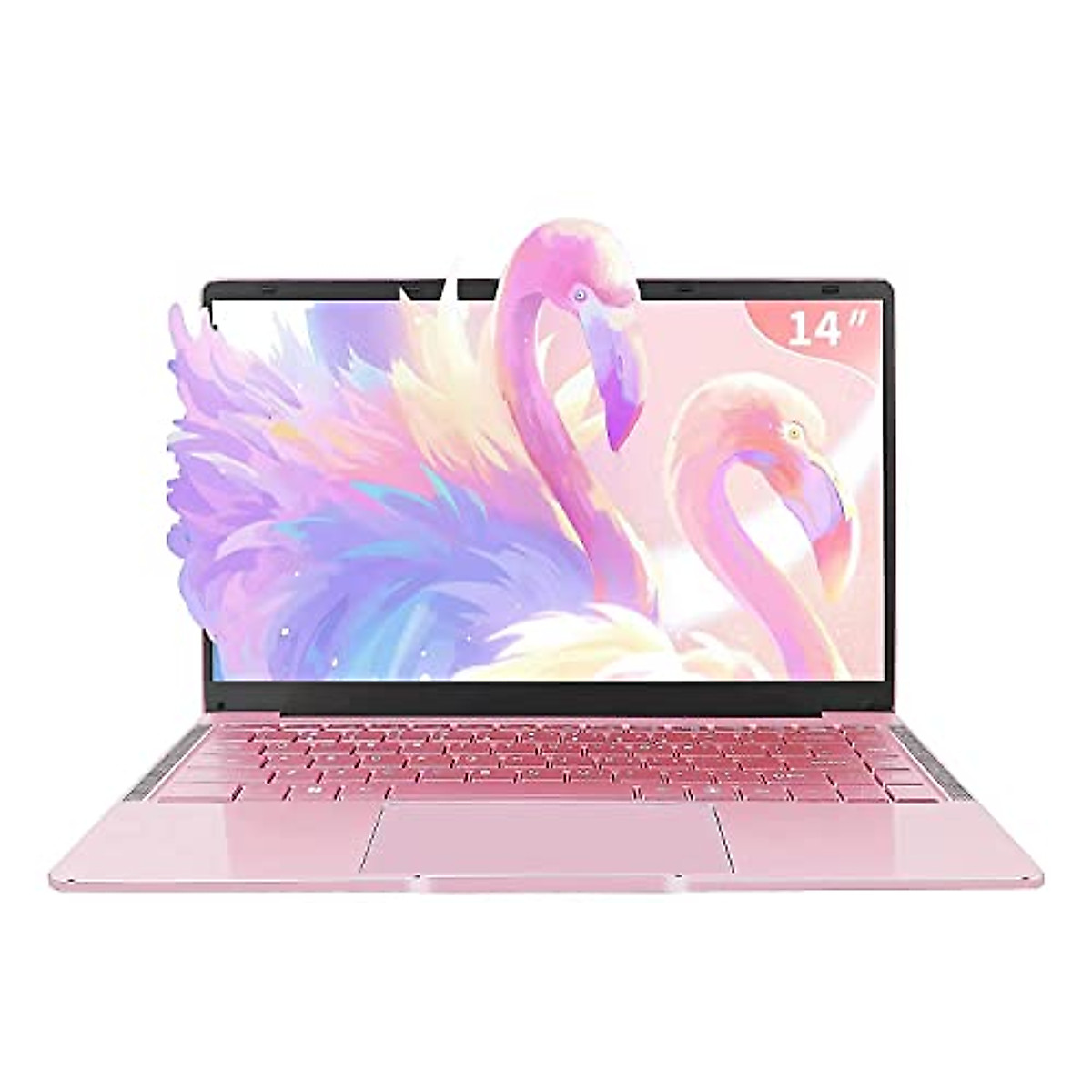 Win 11 Pro 14’’ HD display Ultra-Thin Portable Entertainment Notebook high Speed Celeron J4105(quad-core and four-thread) 6G RAM 256GB SSD High-Performance Laptop with Mouse (6G+256GB, Rose Gold)