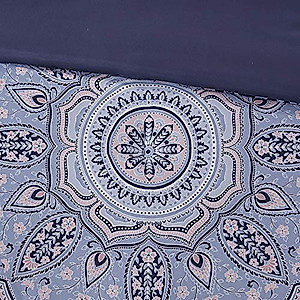Intelligent Design Odette Cozy Comforter Set Casual Boho Medallion Floral Design Modern All Season Bedding with Matching Sham, Decorative Pillow, Full/Queen, Odette Blue 5 Piece