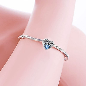 BEEUVIP March Birthstone Charm 925 Sterling Silver Openwork Bead for Charm Bracelets and Necklaces, Birthday Mothers Day Jewelry Gifts Women