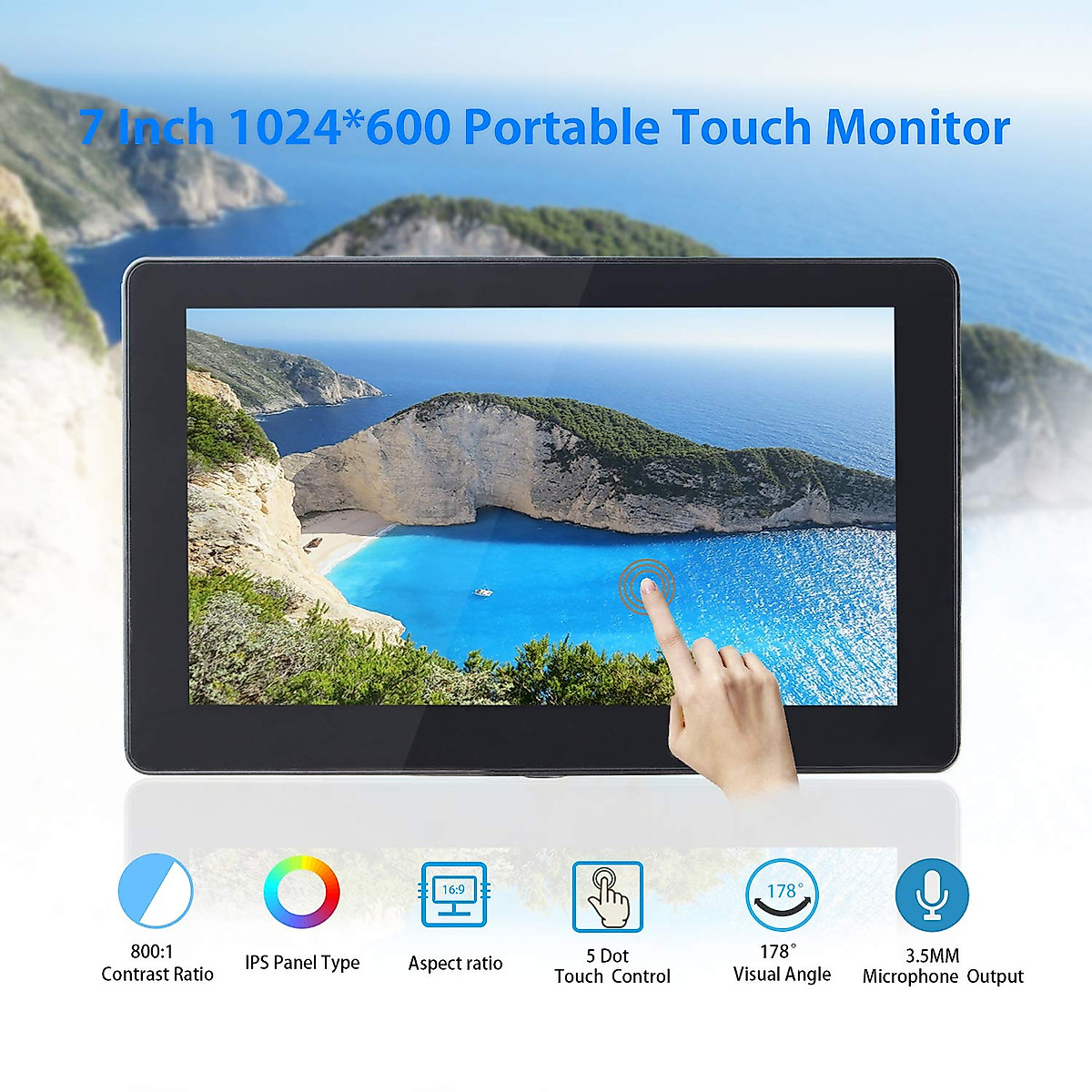 SunFounder 7 Inch Touchscreen for Raspberry Pi 5 Capacitive Screen IPS Monitor LCD Display Supports HDMI USB-C for Raspberry Pi 5 4B 3B+ 2 Model B Windows with Bracket