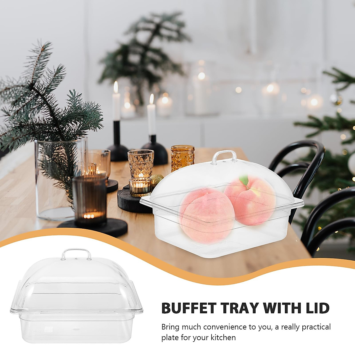 Rectangular Buffet Dish Clear Serving Tray with Dome Lid Buffet Tray Dome Cake Plate Server Platter Catering Platter for Party Food Fruit Dessert Cupcake 5L Buffets Food Plates