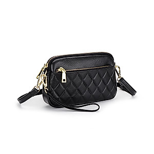 SINGBO Triple Zip Crossbody Handbag for Women Leather Crossbody Purse with Adjustable Shoulder Strap