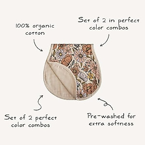 mushie Muslin Baby Burp Cloths | 100% Organic Cotton, Set of 2 (Roman Green/Fog)