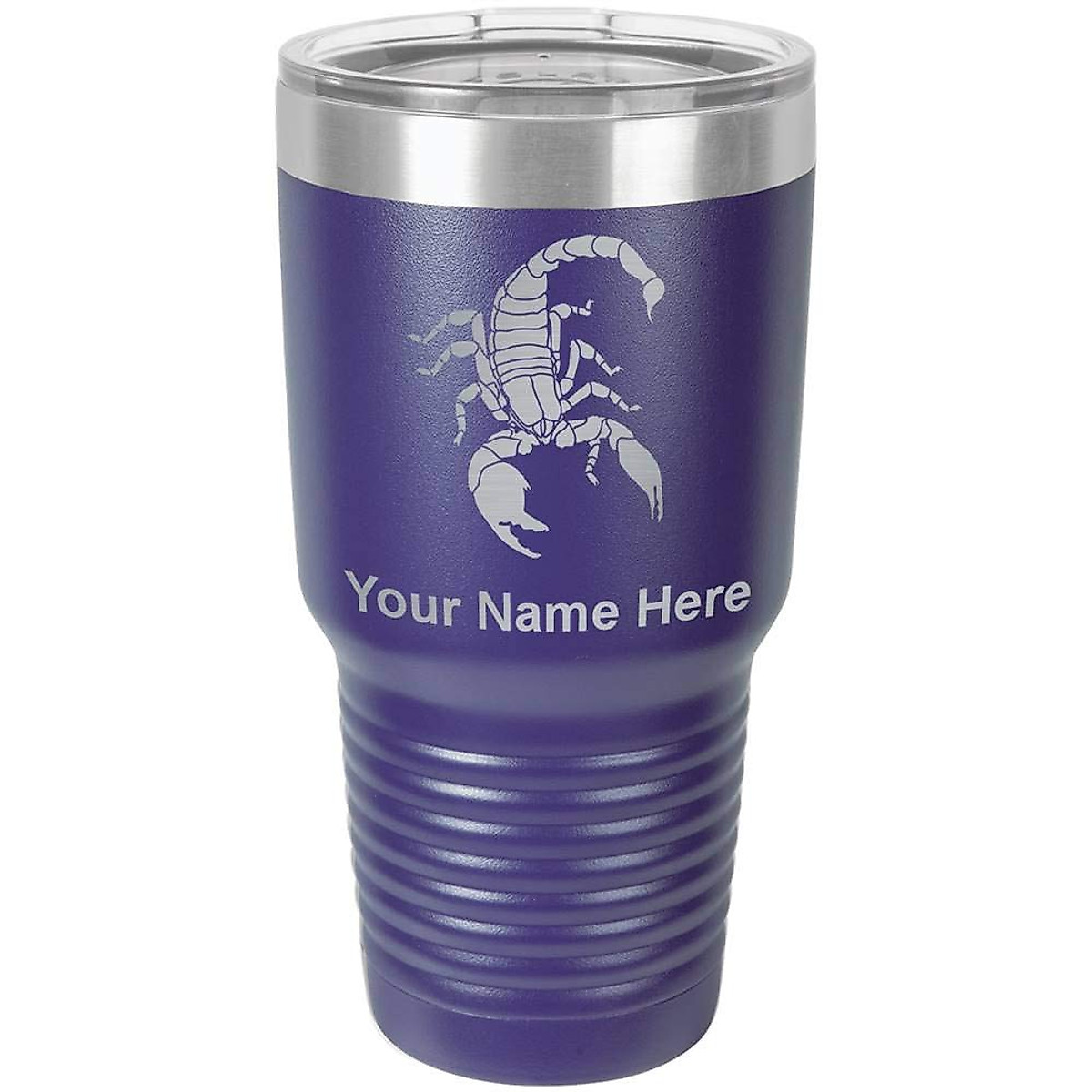 LaserGram 30oz Vacuum Insulated Tumbler Mug, Scorpion, Personalized Engraving Included (Dark Purple)