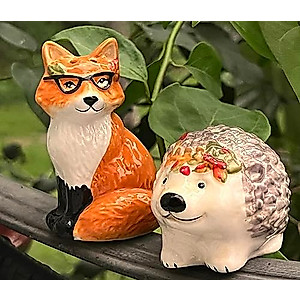2 Fox And Hedgehog Salt And Pepper Shakers Fall Home Autumn Decoration Set
