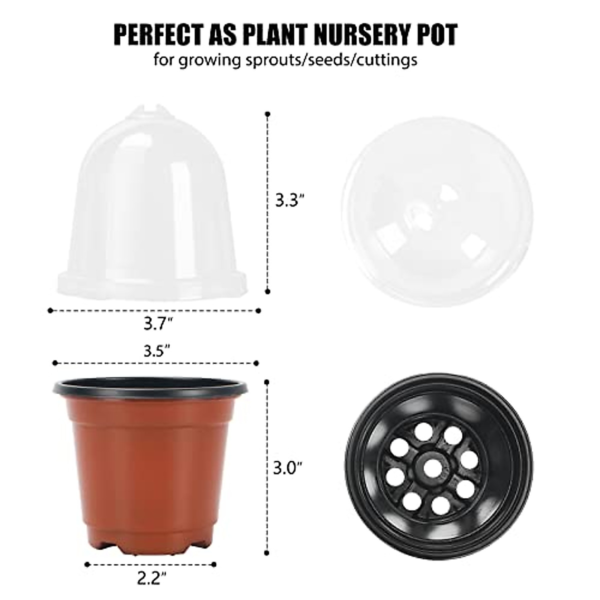 BEWAVE Plant Nursery Pots with Humidity Dome, 100 Sets Indoor Gardening Pot Planting Containers Starter Seed Starting Containers Planters with 100 Pcs Plant Labels, 3.5"