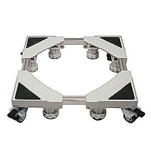 XINLAN Fridge Stand Mobile Base With 4 Locking Pair Wheels And 8 Oversized Strong Feet For Washer Dryer,Washing Machine Pedestal, Refrigerator Stand, Adjustable Square Base, Moving Roller (White)