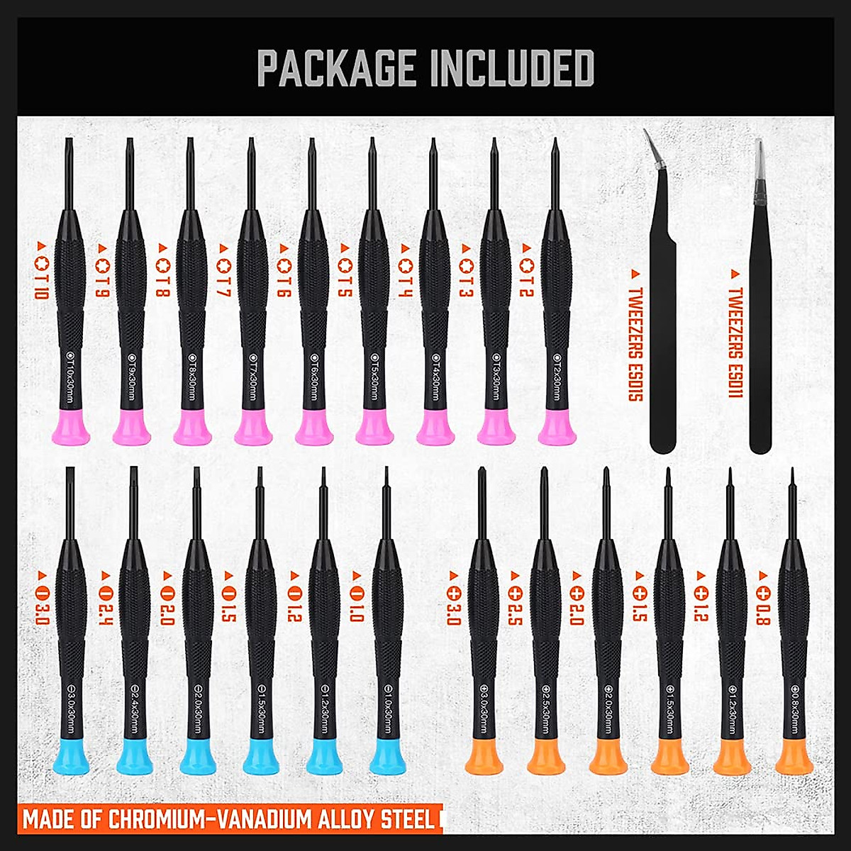 HORUSDY Mini Screwdriver Set, Set of 24 Pieces Magnetic Small Phillips/Slotted/Torx Star Screwdrivers, Precision Screwdriver Set for Repairing Eyeglass Phone Watch, Orange, Blue, Pink