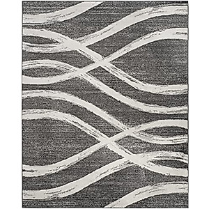 SAFAVIEH Adirondack Collection 9' x 12' Charcoal / Ivory ADR125R Modern Wave Distressed Non-Shedding Living Room Bedroom Dining Home Office Area Rug