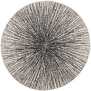 SAFAVIEH Evoke Collection Area Rug - 3' Round, Black & Ivory, Abstract Burst Design, Non-Shedding & Easy Care, Ideal for High Traffic Areas in Living Room, Bedroom (EVK228K)
