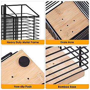 LOTEYIKE Large Kitchen Utensil Holder with 4 Compartments, Black Metal Kitchen Cooking Utensil Organizer for Farmhouse Cooking, Spatula Utensil Crock Caddy