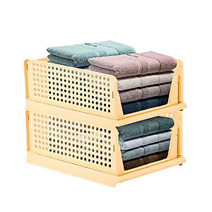 souG 2 Pack (17x 13.2 x 7.3 inch)Stackable Plastic Storage Basket-Foldable Closet Organizers Storage Bins, Perfect for Kitchen, Office, Bedroom & Bathrooms(Yellow)